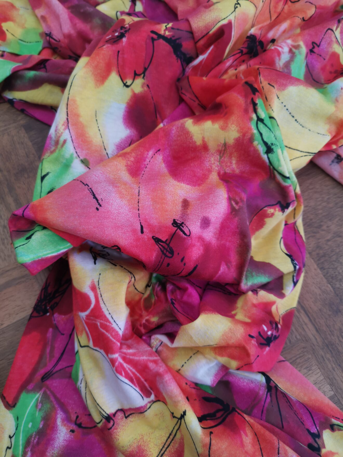 Jersey de coton Fleurs rouge - Torretto Tessuti Upcycling - Les Nonottes